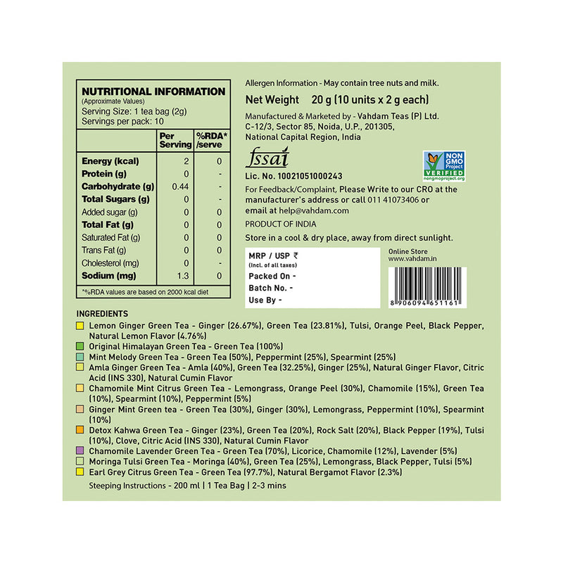 Assorted Green Tea Bags Sampler | 10 Tea Bags